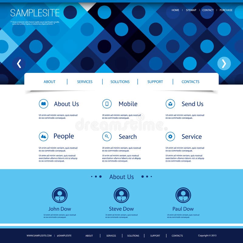 Website Template with Blue Abstract Header Design Stock Vector ...