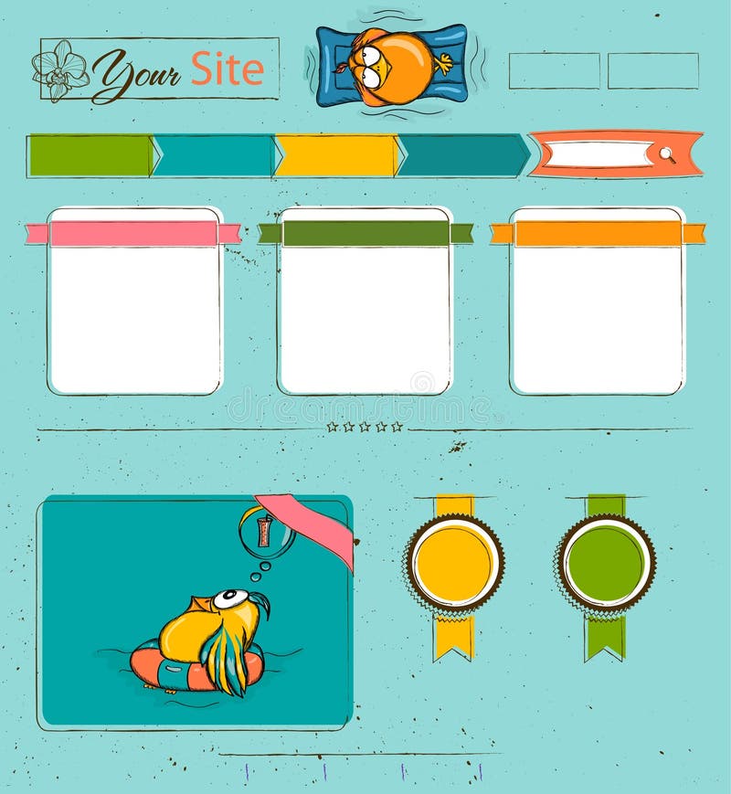 Website Template with Cartoon Birds. Stock Vector - Illustration of ...
