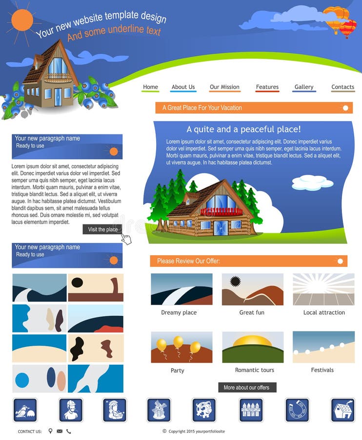 Illustrated Cartoon-retro Styled Website Template Stock Vector ...