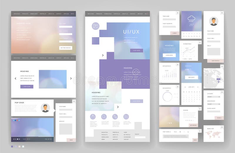 Website Template Design with Interface Elements Stock Vector - Illustration of site, defocused ...