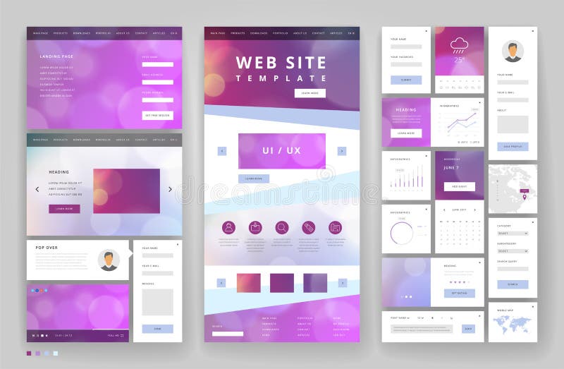 Website Template Design with Interface Elements Stock Vector - Illustration of site, defocused ...
