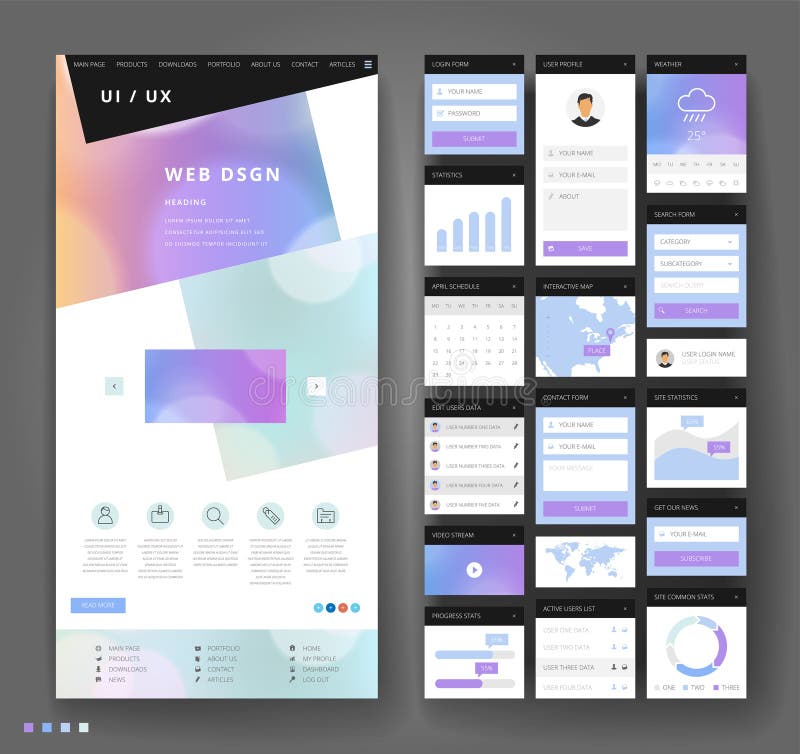 Website Template Design with Interface Elements Stock Vector ...