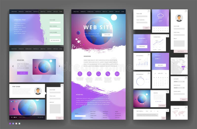 Website Template Design with Interface Elements Stock Vector ...