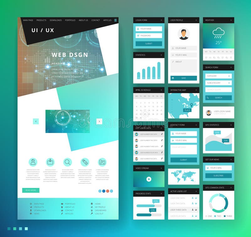 Website Template Design with Interface Elements Stock Vector ...