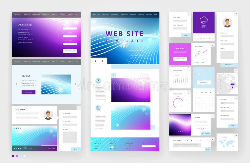 Website Template Design with Interface Elements Stock Vector ...
