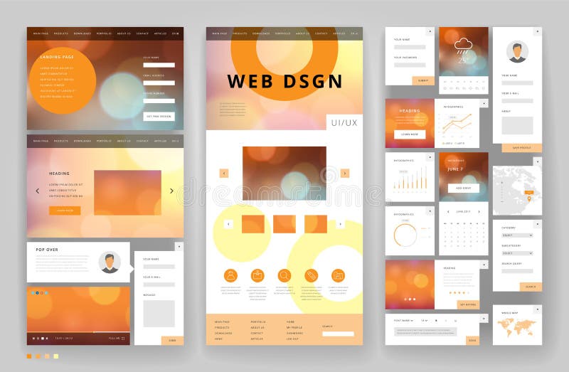 Website Template Design with Interface Elements Stock Vector ...