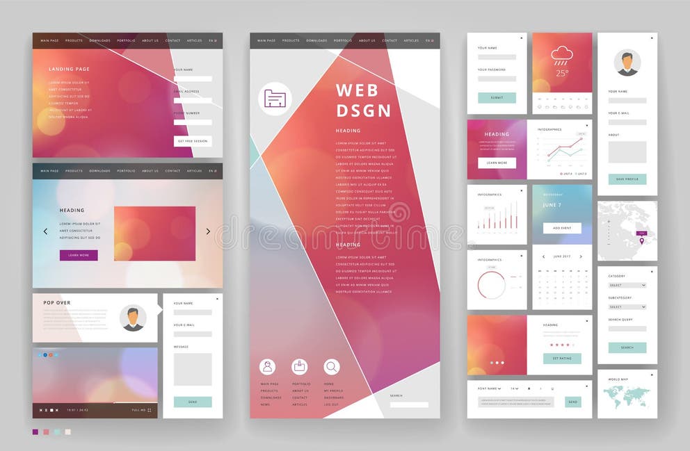 Website Template Design with Interface Elements Stock Vector - Illustration of site, defocused ...