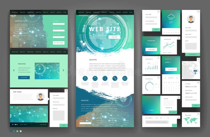 Website Template Design with Interface Elements Stock Vector ...