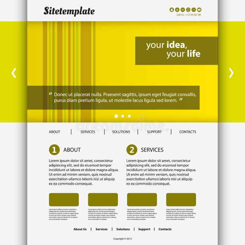 Website Template Design with Yellow Header Stock Vector - Illustration ...