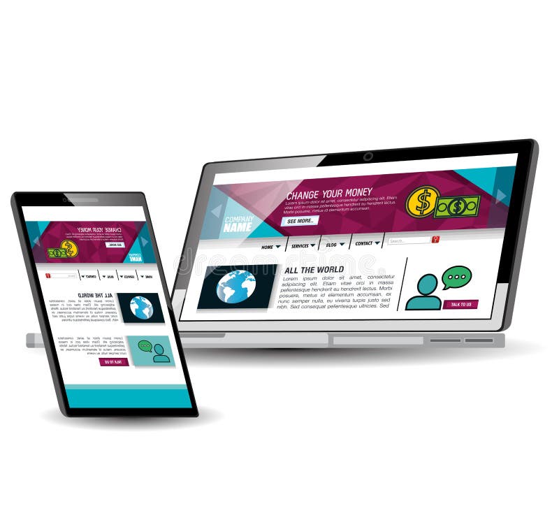 Website Template in Electronic Devices Stock Vector - Illustration of ...