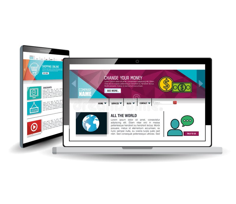 Website Template in Electronic Devices Stock Vector - Illustration of ...