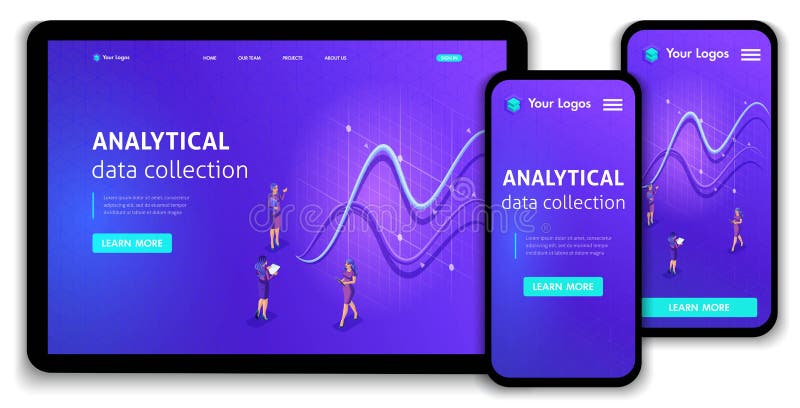 Website Template Landing Page Isometric Concept Analytical Data ...