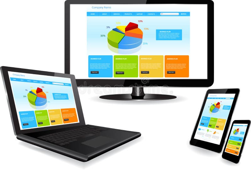 Website Template on Multiple Devices Stock Vector - Illustration of ...