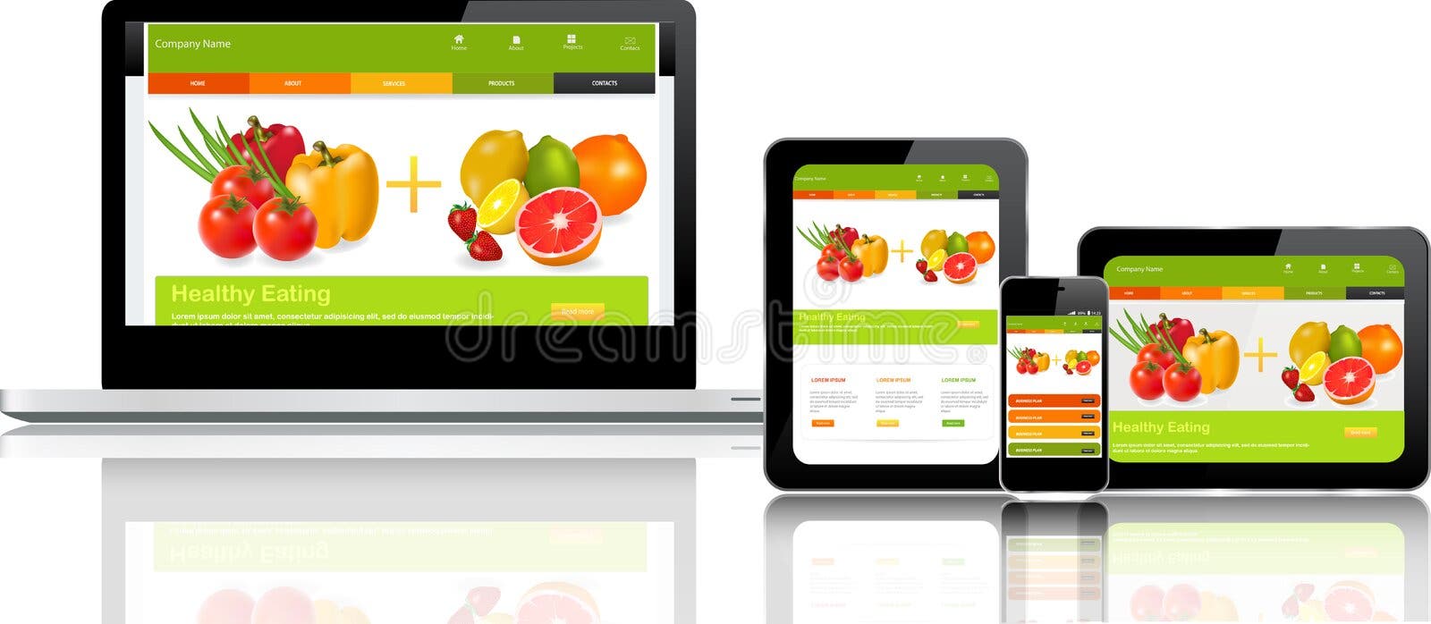 Responsive Website Template on Multiple Devices Stock Vector ...