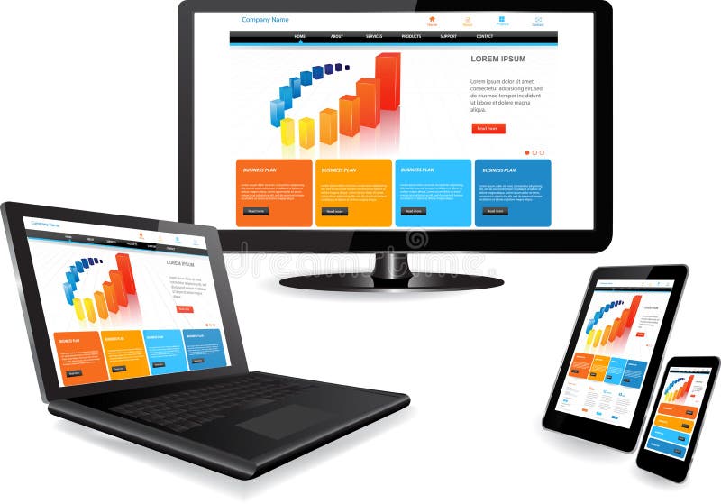 Responsive Website Template Multiple Devices Stock Illustrations – 78 ...