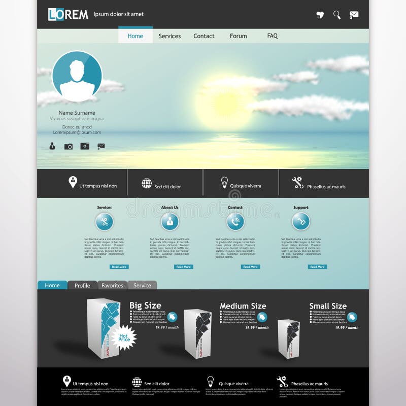 Website Template Vector. with Photorealistic Sunrise, Sea Illustration ...