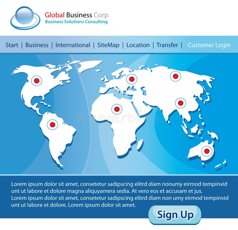 Website Template With World Map Stock Illustration - Illustration of ...