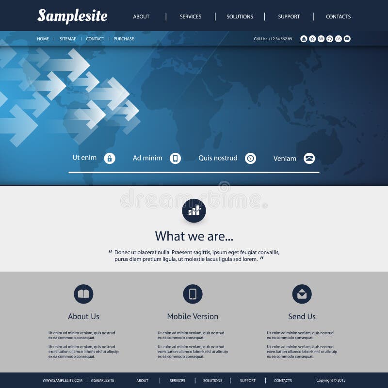 Website Template with World Map Background Design Stock Vector ...