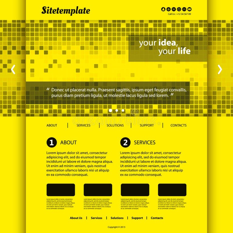 Website Template with Yellow Checkered Header Design Stock Vector ...
