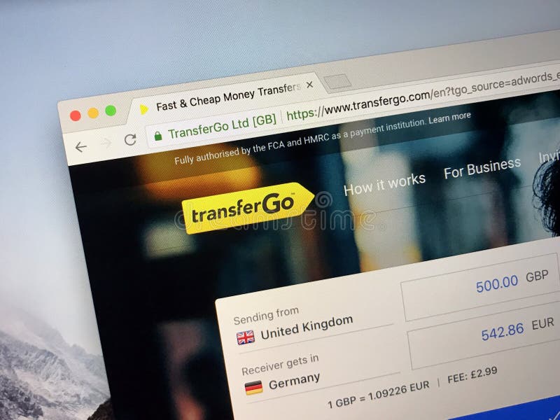Website of TransferGo editorial stock image. Image of transfergo ...