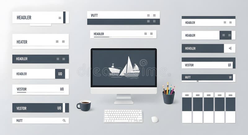 Website UI Element Set Featuring Navigation Bars, Interface Designs, Modern Style Stock ...