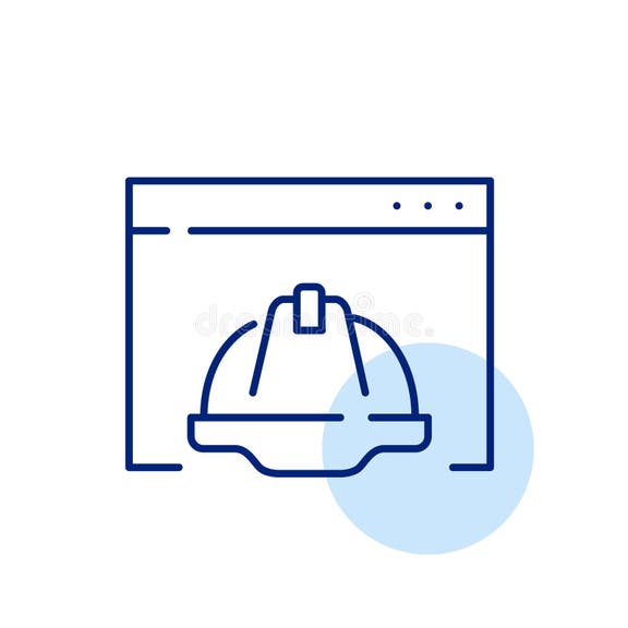Website Under Construction. Development and Maintenance. Hard Hat and Browser Page. Pixel ...
