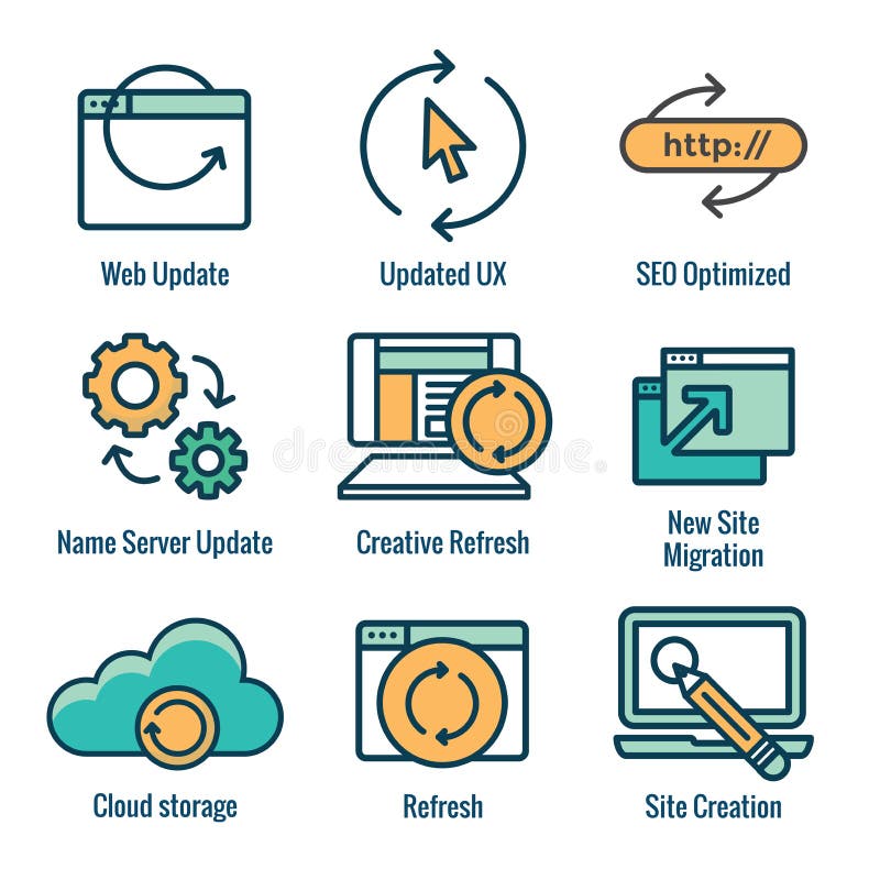 Website Update Icon Set with Seo Update, Site Creation, and Name Server ...