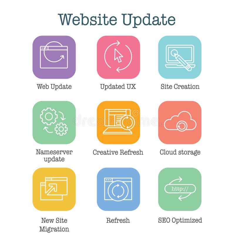 Website Update Icon Set with Seo Update, Site Creation, and Name Server ...