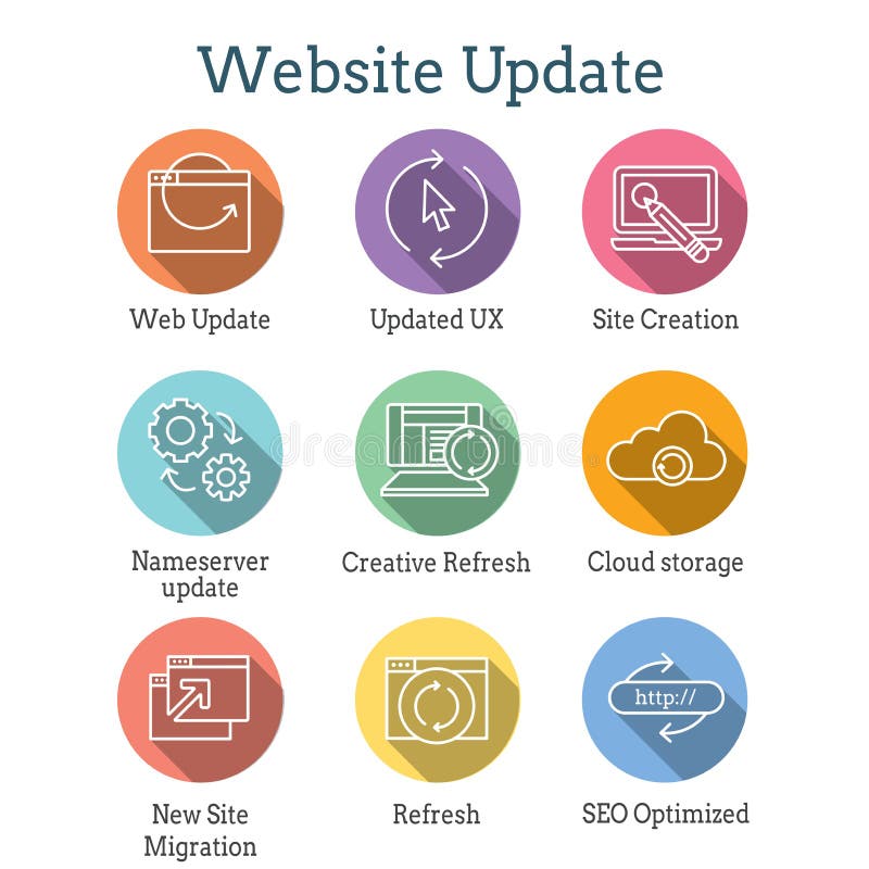 Website Update Icon Set with Seo Update, Site Creation, and Name Server ...