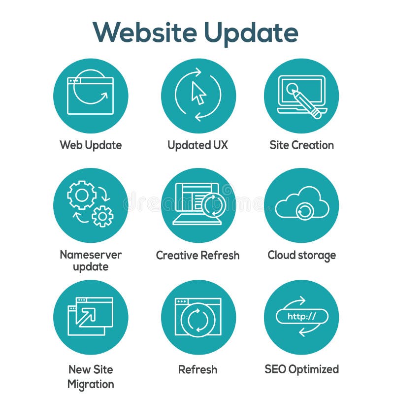 Website Update Icon Set with Seo Update, Site Creation, and Name Server ...