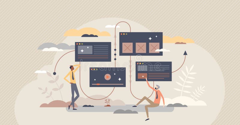 Website User Flow with Visitor Path Guide and Navigation Tiny Person ...