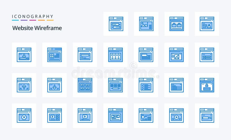 25 Website Wireframe Blue Icon Pack Stock Vector - Illustration of text ...
