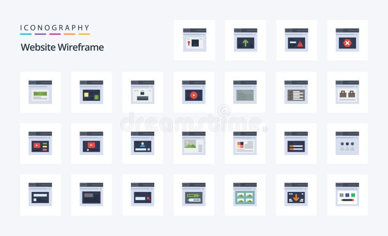 25 Website Wireframe Flat Color Icon Pack Stock Vector - Illustration ...