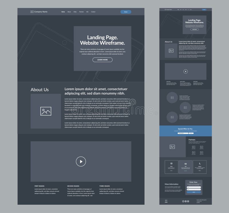 Modern Responsive Design. Ux Ui Website. Landing Page Wireframe Design ...