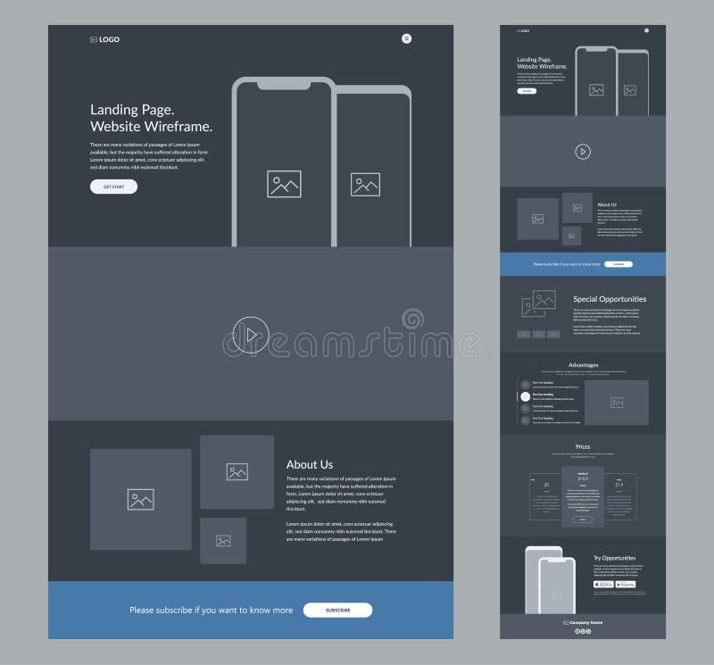 Modern Responsive Design. Ux Ui Website. Landing Page Wireframe Design ...