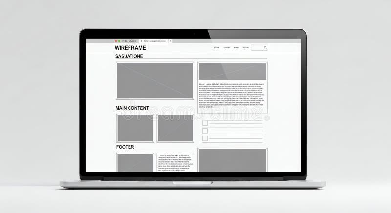 Website Wireframe on Laptop Screen Stock Illustration - Illustration of ...