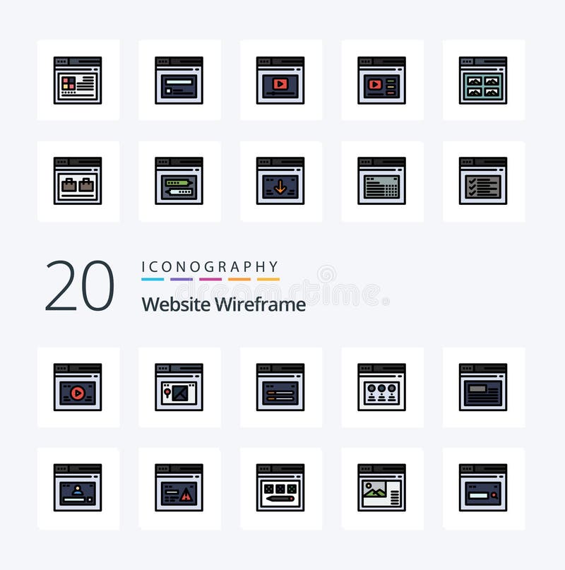 20 Website Wireframe Line Filled Color Icon Pack Like Website Page ...