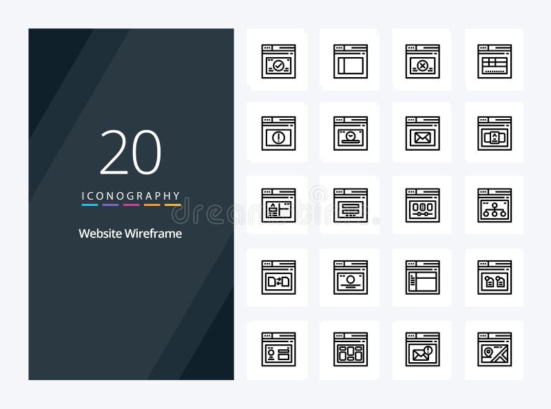 20 Website Wireframe Outline Icon for Presentation Stock Vector ...