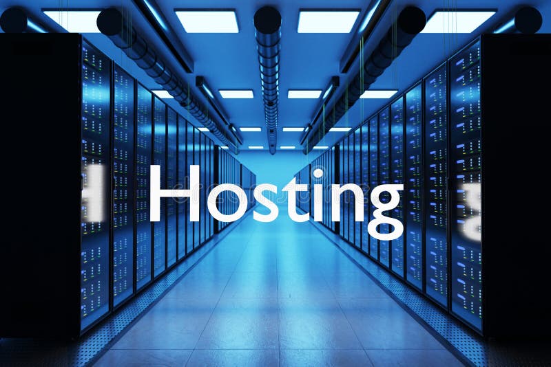 Webspace Hosting Service Logo in Large Modern Data Center with Multiple ...