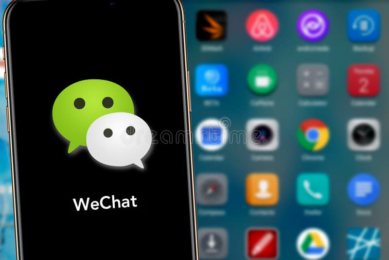 Iphone 11 Pro with the WeChat Logo. WeChat is a Mobile Text Messaging ...