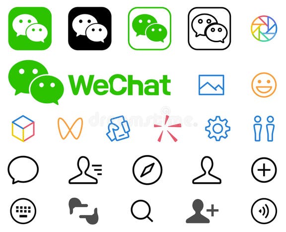 WeChat Set of Mobile App Interface Icons and Logos. Social Media ...