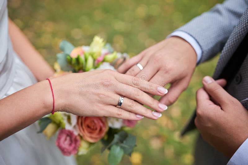 Wed Couple S Hands with Wedding Rings Stock Photo - Image of greeting ...