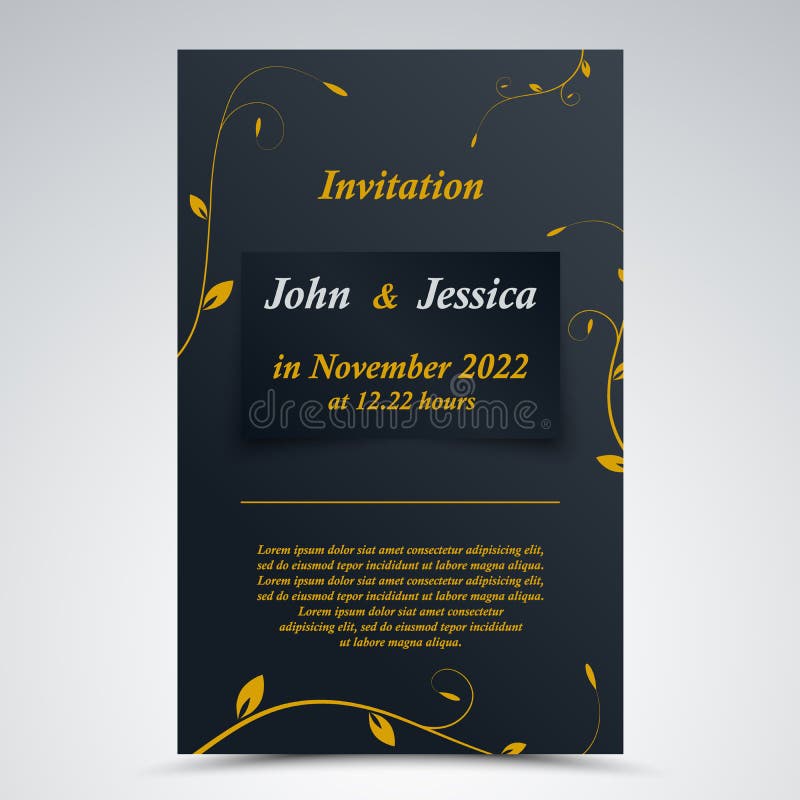 Wedding Announcement with Leaves in Blue Yellow Design Stock Vector ...