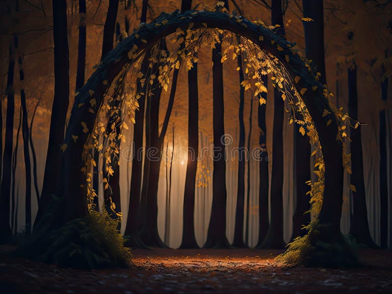 Wedding Arch in Autumn Forest with Foliage. Ai Generative Stock ...