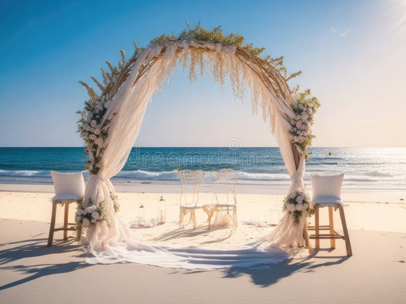 Wedding Arch and Chairs without People on the Beach. Ai Generative ...