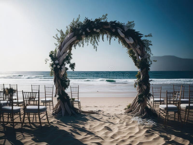 Wedding Arch and Chairs without People on the Beach. Ai Generative ...