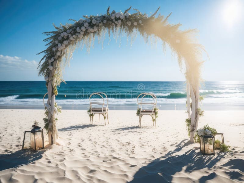 Wedding Arch and Chairs without People on the Beach. Ai Generative ...
