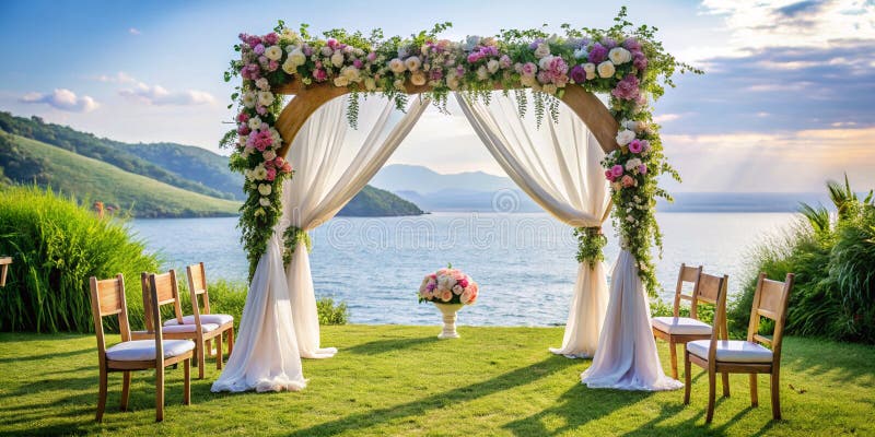 Wedding arch and decor stock illustration. Illustration of arch - 366028915