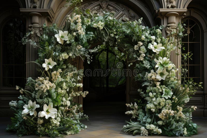 Wedding Arch Decorated with White Flowers for Marriage Registration ...