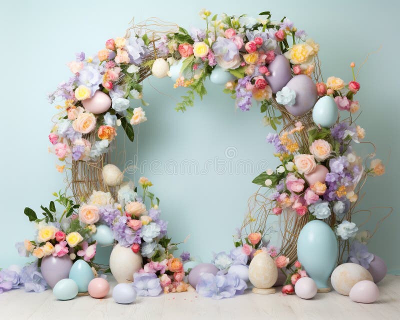 Wedding Arch with Flowers and Easter Eggs. Stock Illustration ...
